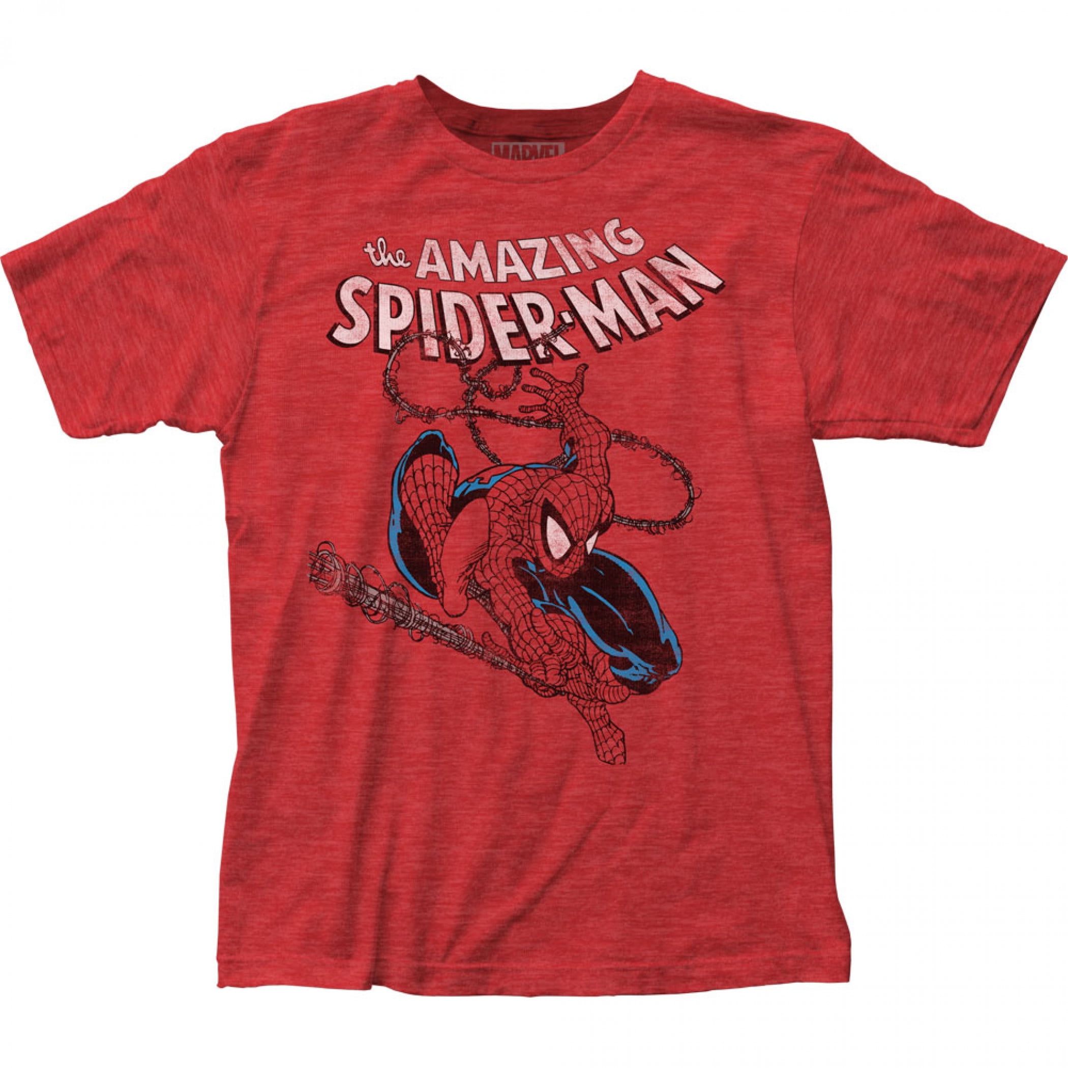 Marvel Spider-Man Men's Spidey Swinging Slim-Fit T-Shirt Heather Red L ...