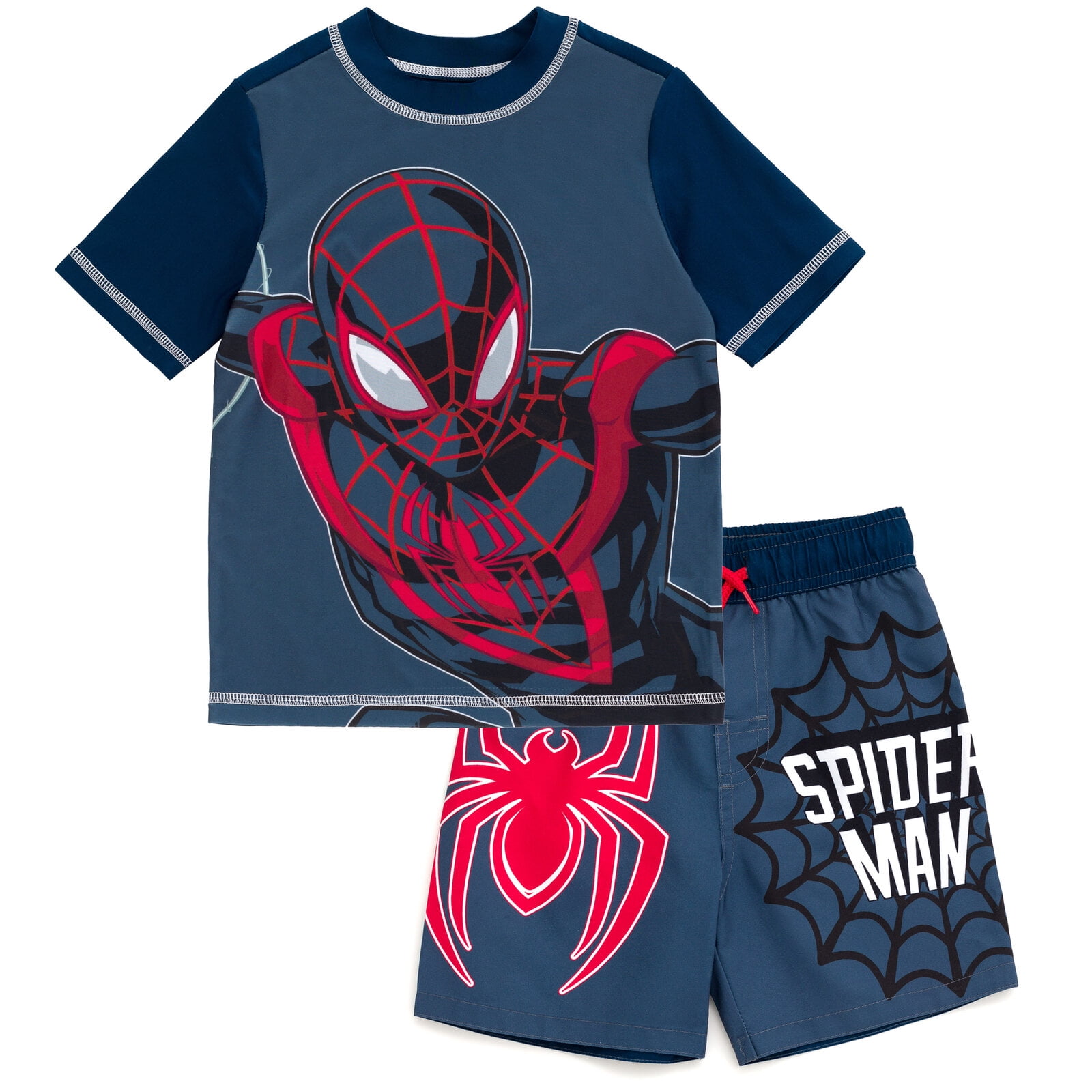 Marvel Spider-Man Miles Morales UPF 50+ Rash Guard Swim Trunks Outfit ...
