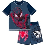 Marvel Spider-Verse Big Boys' Swimwear 2-Piece Rashguard and Swim ...