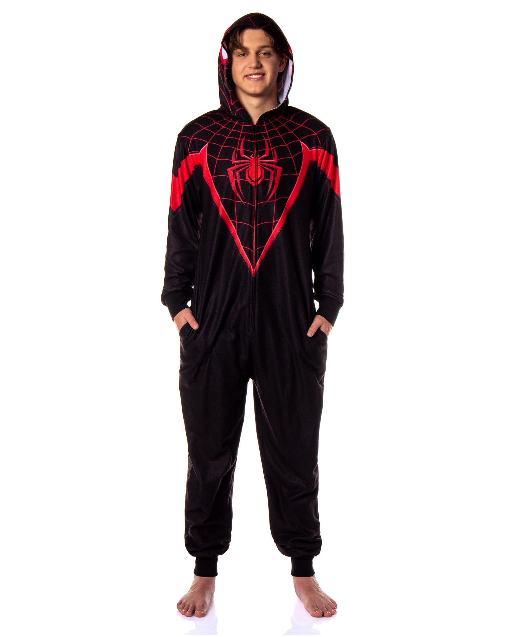 Marvel Spider-Man Miles Morales Union Suit Adult One Piece Hooded ...