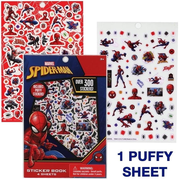 Marvel Spider-Man Superhero Sticker Book, 4 Sheets with Puffy Stickers ...