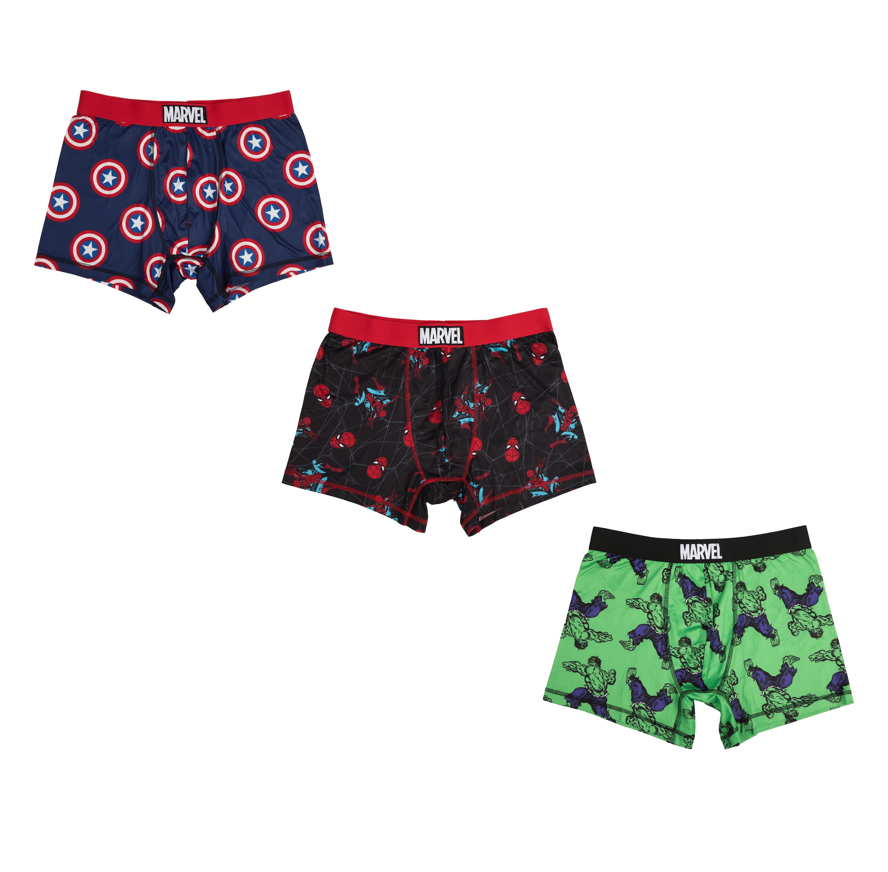 Marvel Spider-Man, The Hulk, Captain America 3-Pack Men's Boxer Briefs ...