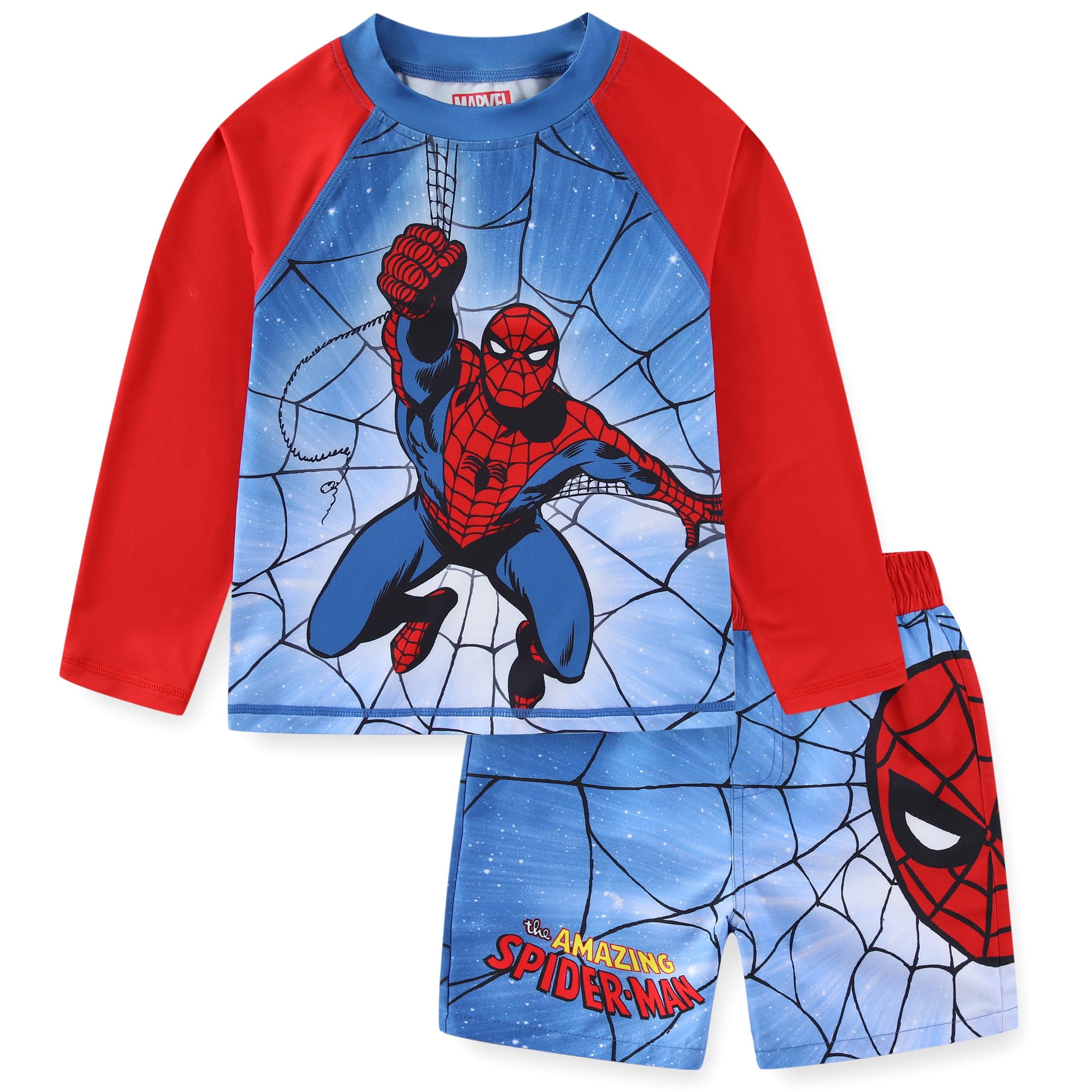 Marvel Spider-Man UPF 50+ Rash Guard and Swim Trunks for (Boys), 2 ...