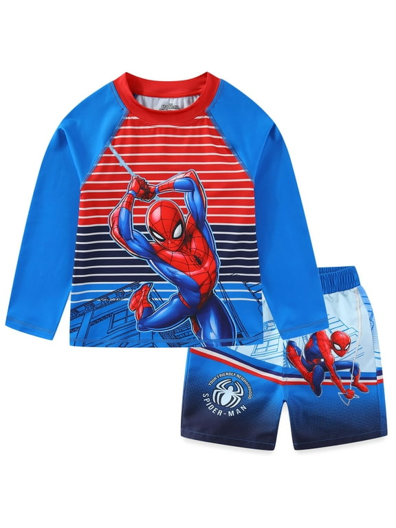 Marvel Spiderman Boys’ Rash Guard Set – Spider-Man Kids’ UPF 50+ Swim ...