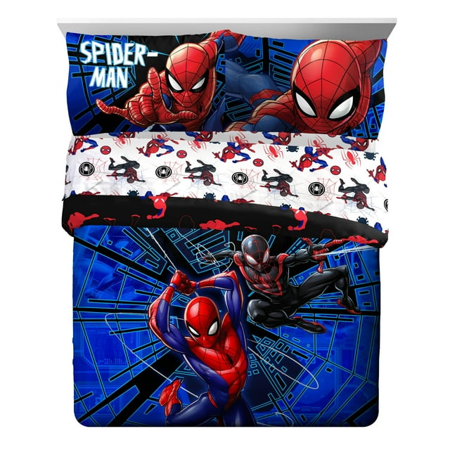 Marvel Spiderman Blue 7 Piece Full Bed Set w/ Sham, 100% Microfiber ...