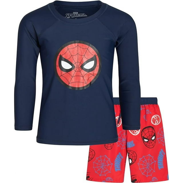 Marvel Spiderman Boys’ Rash Guard Set – Spider-Man Kids’ UPF 50+ Swim ...