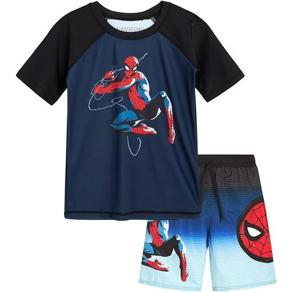 Marvel Spiderman Boys’ Rash Guard Set – Spider-Man Kids’ UPF 50+ Swim ...