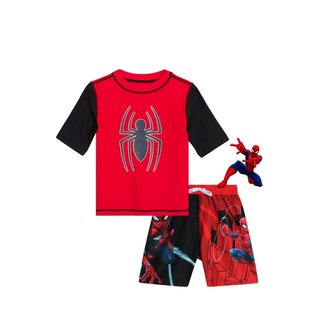 Marvel Spiderman Toddler Boys' Rash Guard Swim Suit Set, UPF 50+ Swim ...