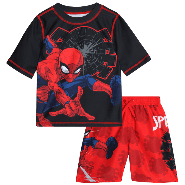 Marvel Spiderman Boys’ Rash Guard Set – Spider-Man Kids’ UPF 50+ Swim ...