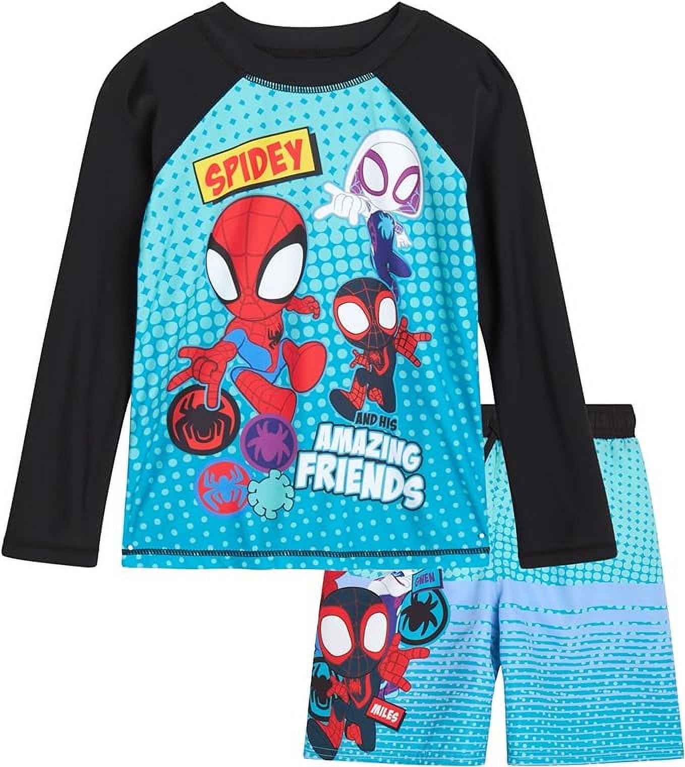 Marvel Boys Spider-Man Rash Guard Set UPF 50+ Swim Shirt and Trunks for ...