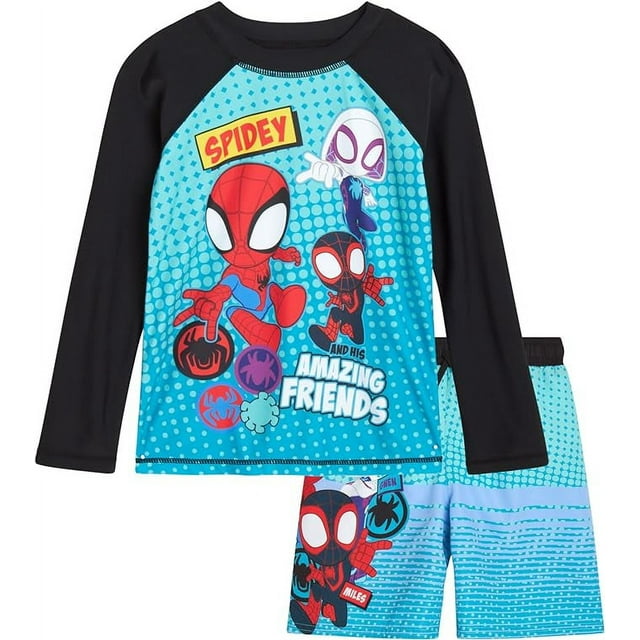 Marvel Spiderman Boys’ Rash Guard Set – Spider-Man Kids’ UPF 50+ Swim ...