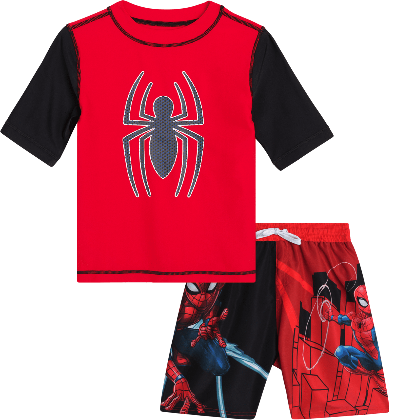 Marvel Boys' Spider-Man Rash Guard Set UPF 50+ Swim Shirt and Trunks ...