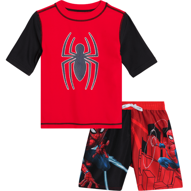 Marvel Spiderman Toddler Boys' Rash Guard Swim Suit Set, UPF 50+ Little ...