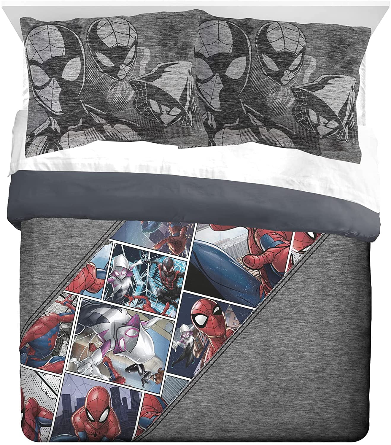 Marvel Spiderman Grunge Grey 2 Piece Queen Comforter & Sham Set, 100% ...