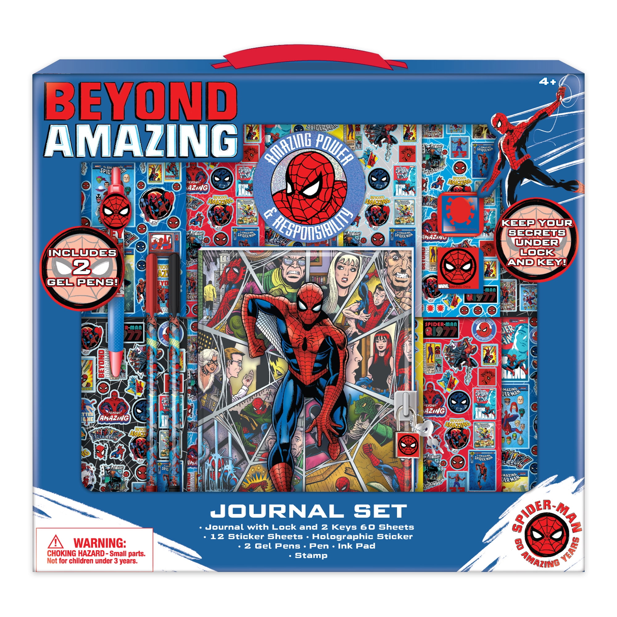 Marvel Spiderman Hero Diary Notebook Set with Lock, Keys, and Stickers ...