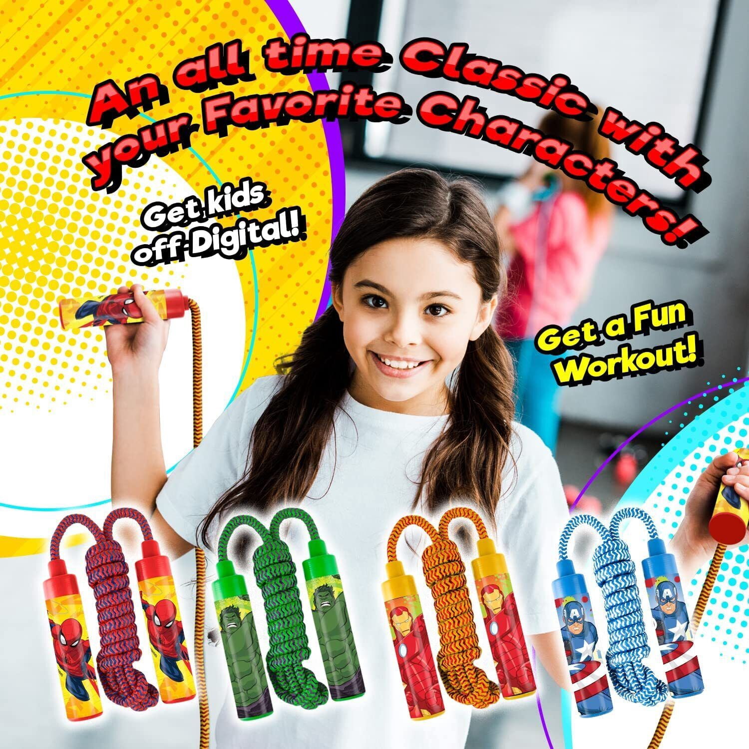 Marvel Spiderman Kid's Jump Rope 7ft Boys Superhero Fitness Toy 6 ...