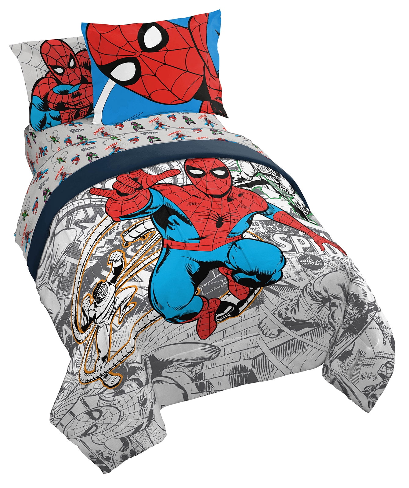 Marvel Spiderman Superhero Kids Comforter Set with Sheets, 7-Piece Full ...