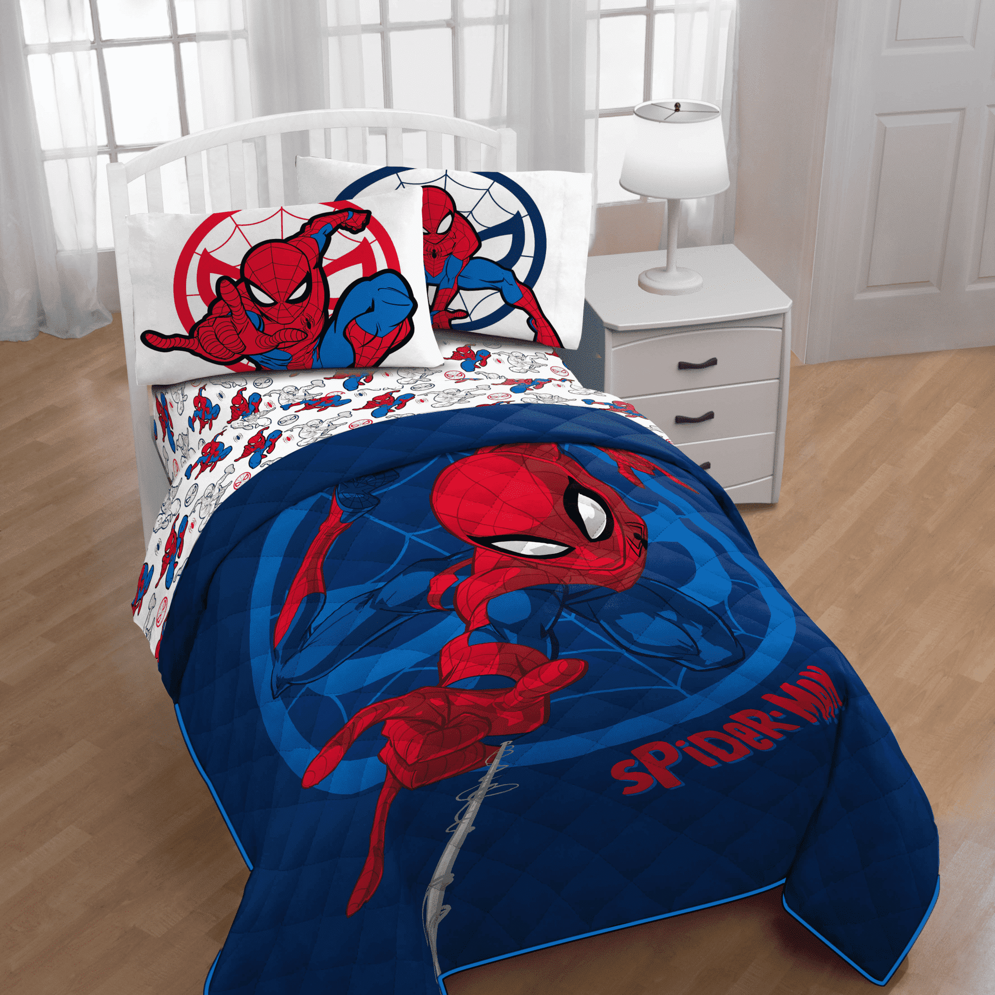 Marvel Spiderman Kids Quilt Set, Twin Size, 4 Pieces, Bold Colors ...