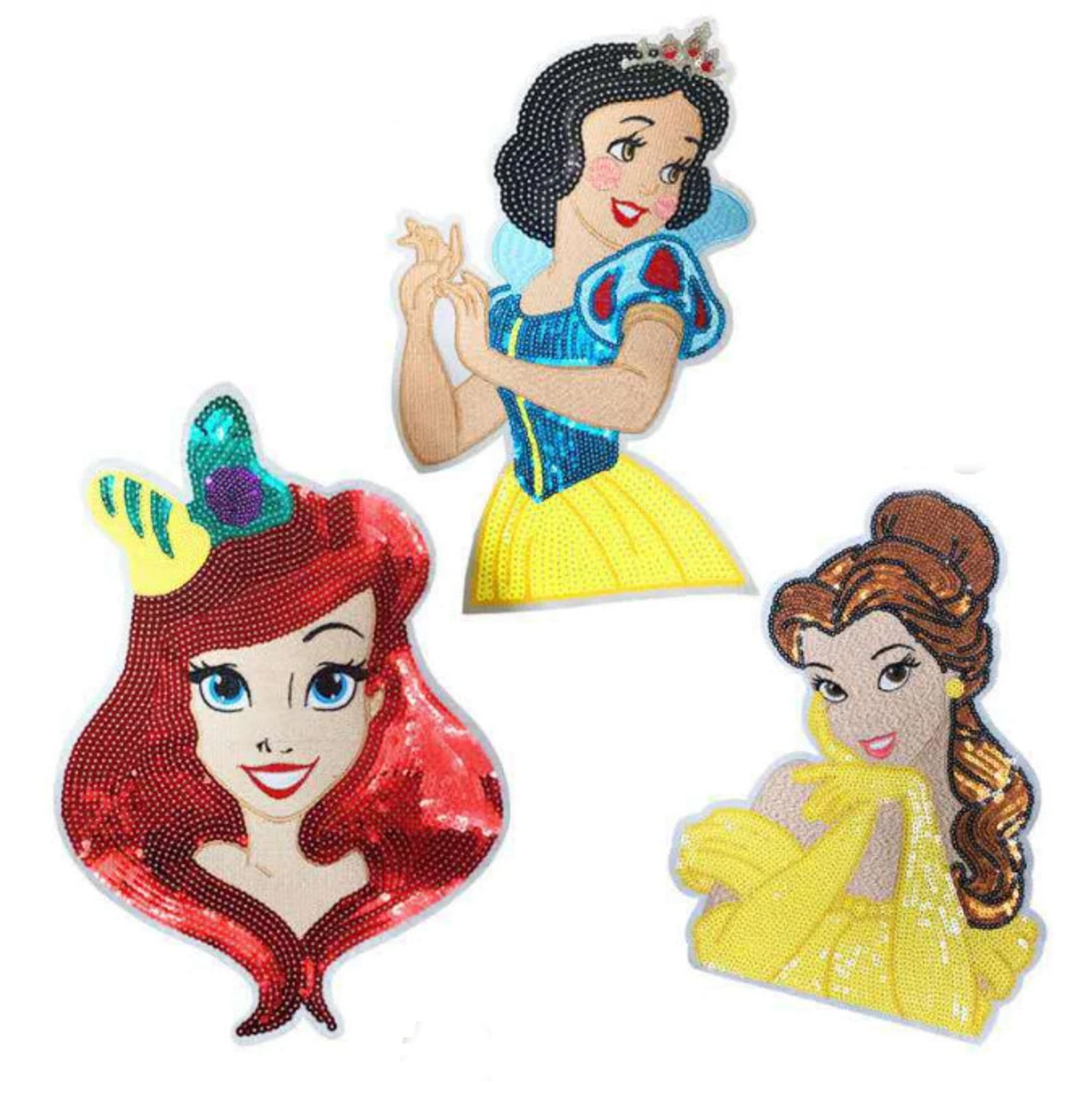 Sparkling Sequin Princess Patches - Ariel, Snow White & Belle (Iron-On ...