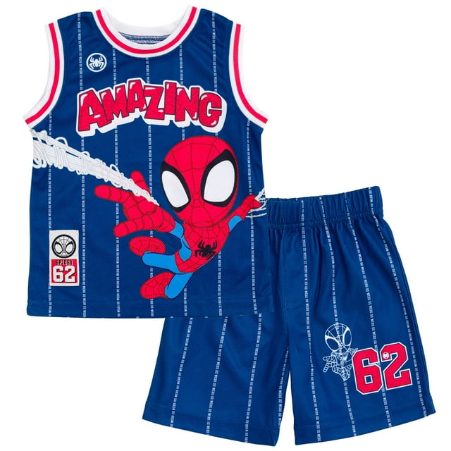 Marvel Spidey and His Amazing Friends Spider-Man Mesh Jersey Athletic Tank Top Basketball Shorts ...