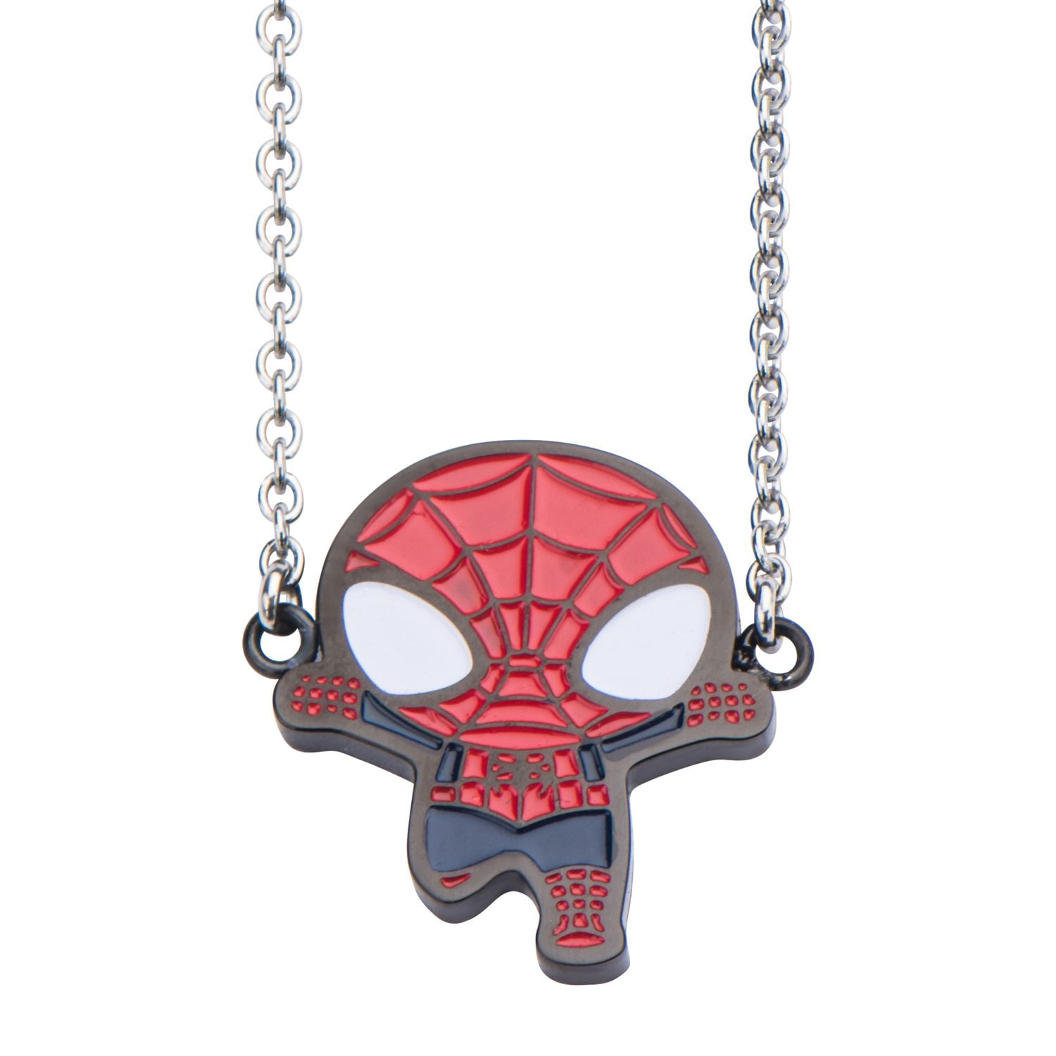 Marvel Stainless Steel & Black IP Spider-Man Face Pendant with ...