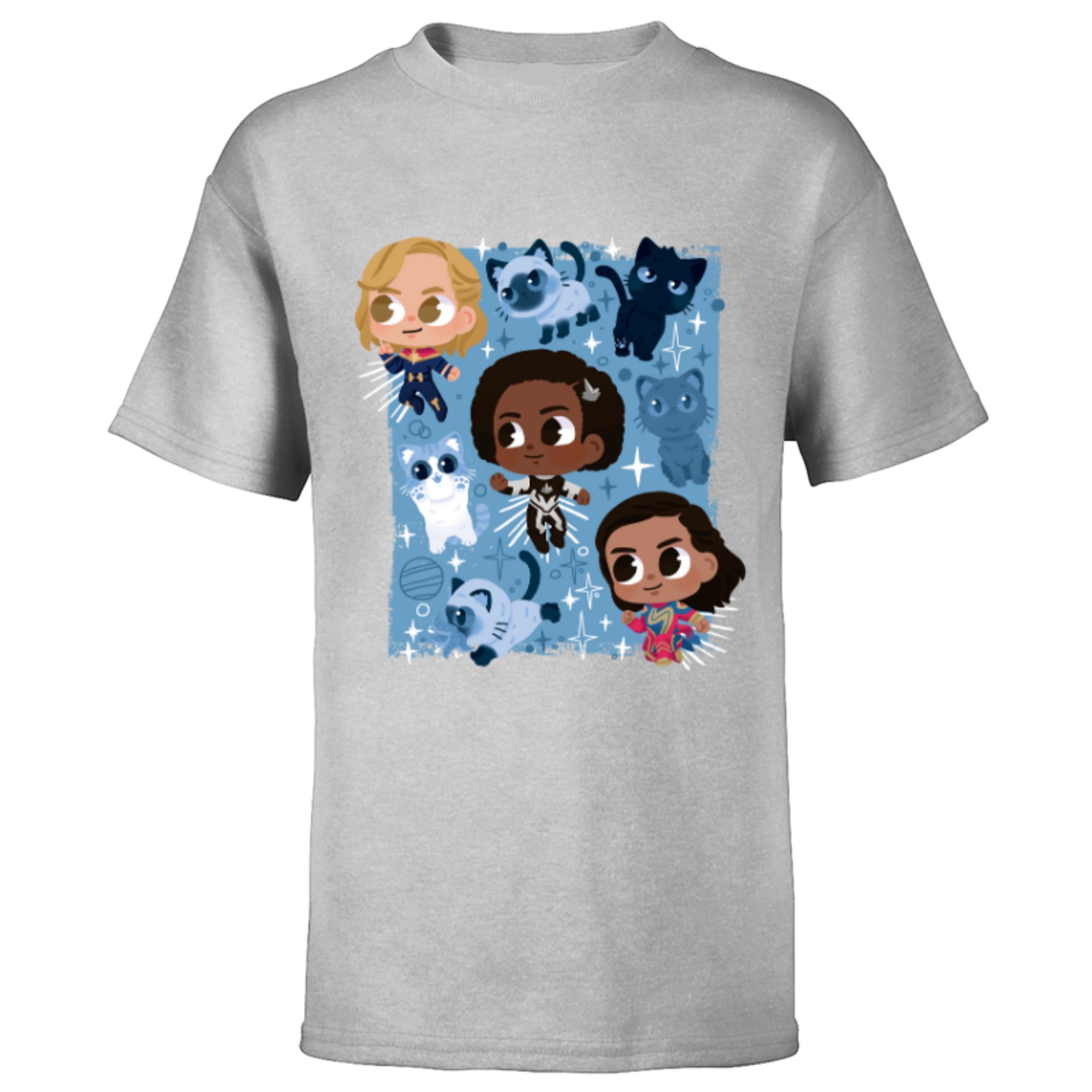 Marvel Studios The Marvels Super Heroes and Flerkittens Cute - Short Sleeve T-Shirt for Kids ...
