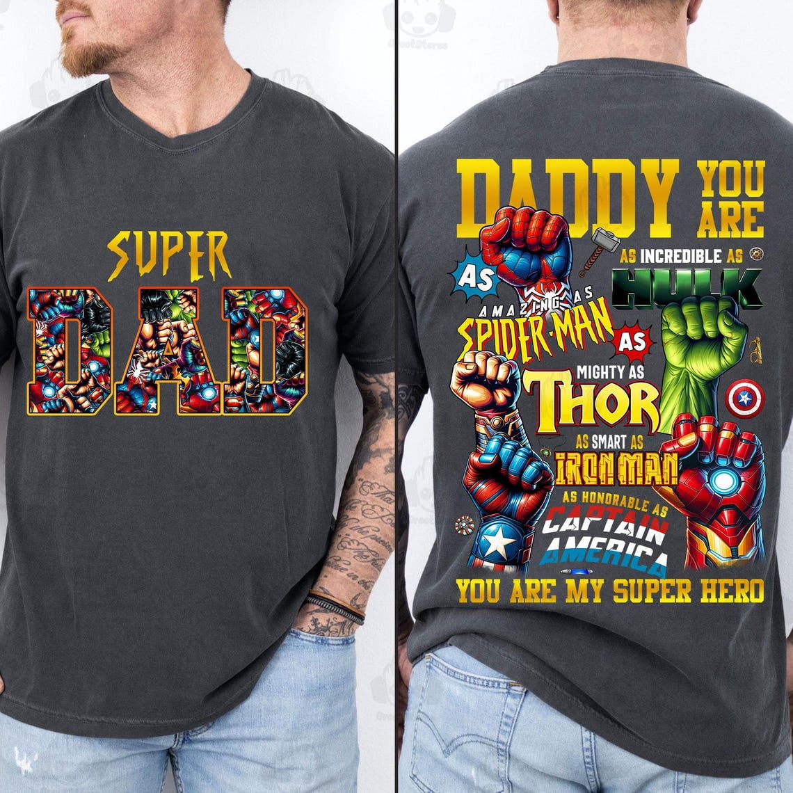 Marvel Super Dad Father's Day 2 Sided T-shirt, Daddy You are as ...