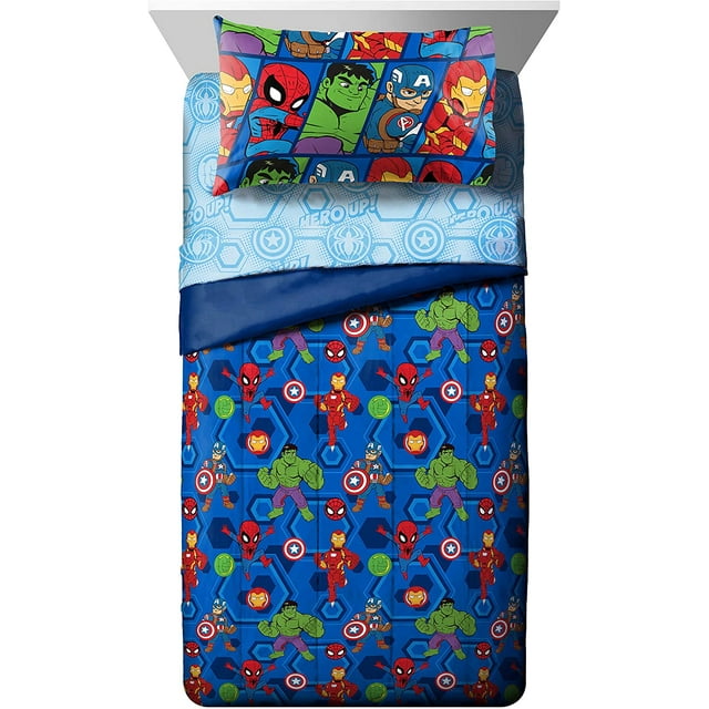 Marvel Avengers Twin Bed Set - Superhero Comforter with Spiderman, Iron ...