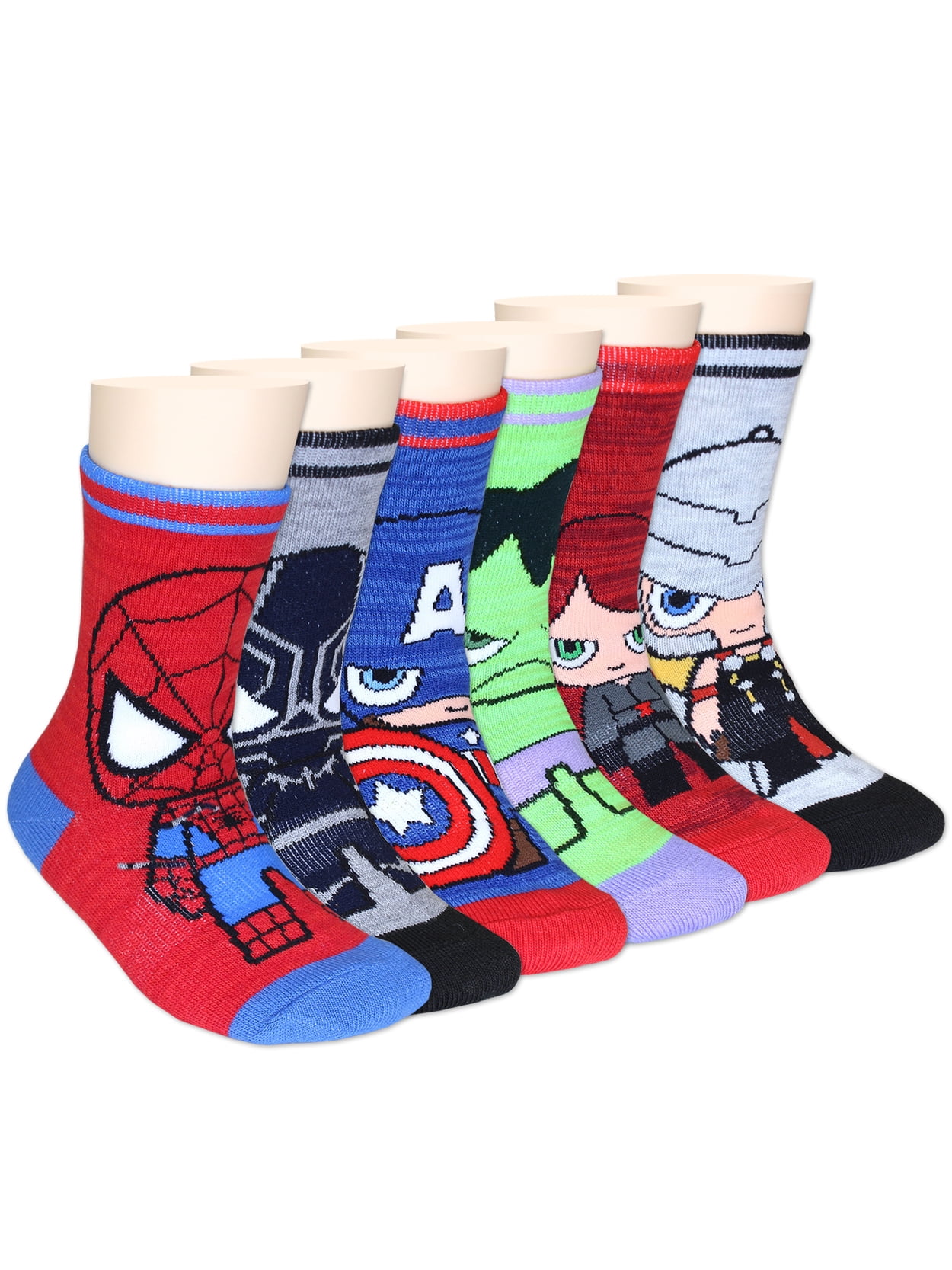 Marvel Super Heroes Avengers Kids Toddlers 6 pack Crew Socks MGG09 ...