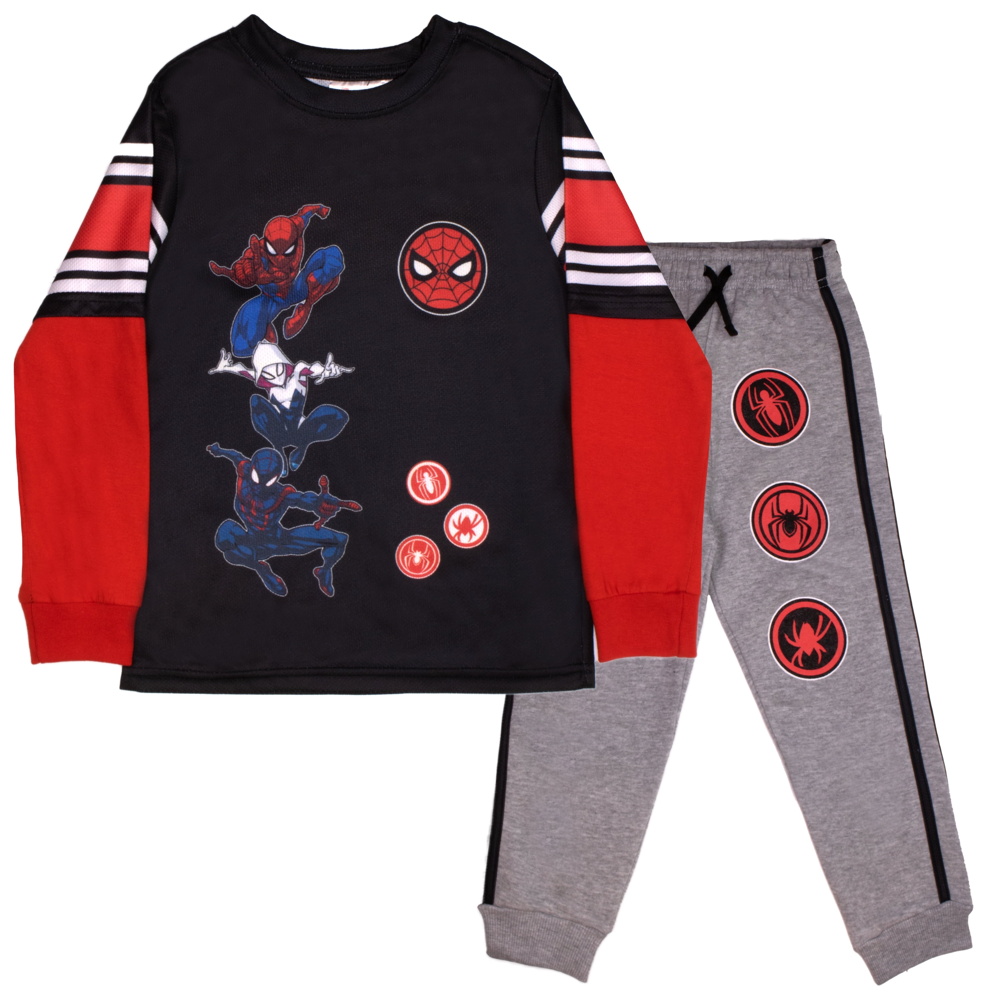 Marvel Avengers & Spider-Man Outfit, Boys Long Sleeve T-Shirt & Pants ...