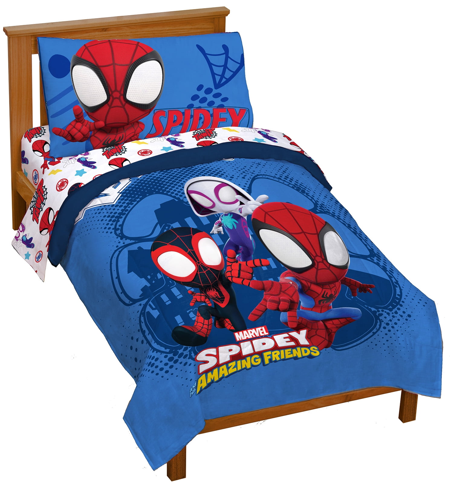 Marvel Spidey Toddler Bed Set, 4-Piece, Microfiber, Includes Comforter ...