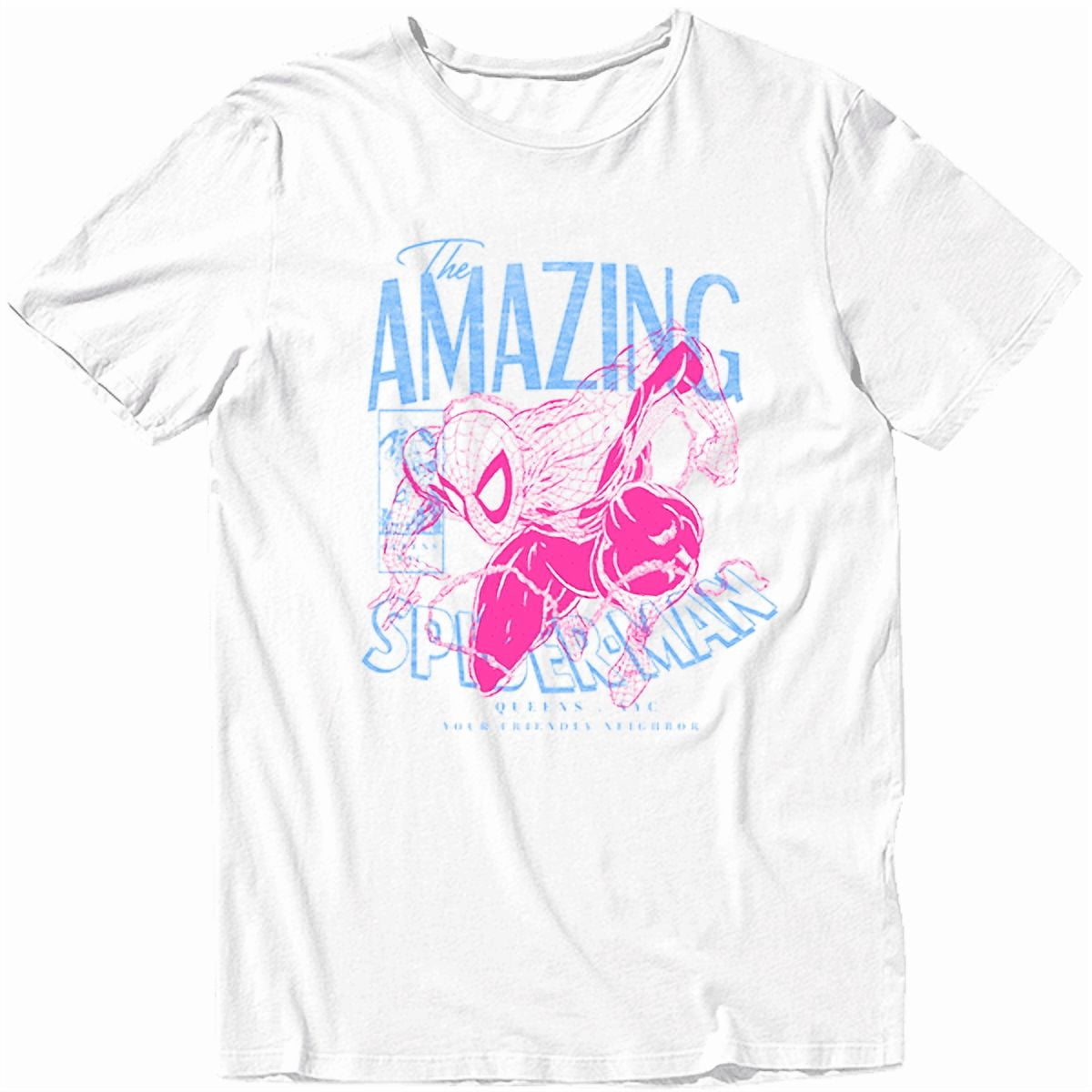 Marvel The Amazing Spider-Man Pink and Blue Swinging Pose Short Sleeve ...