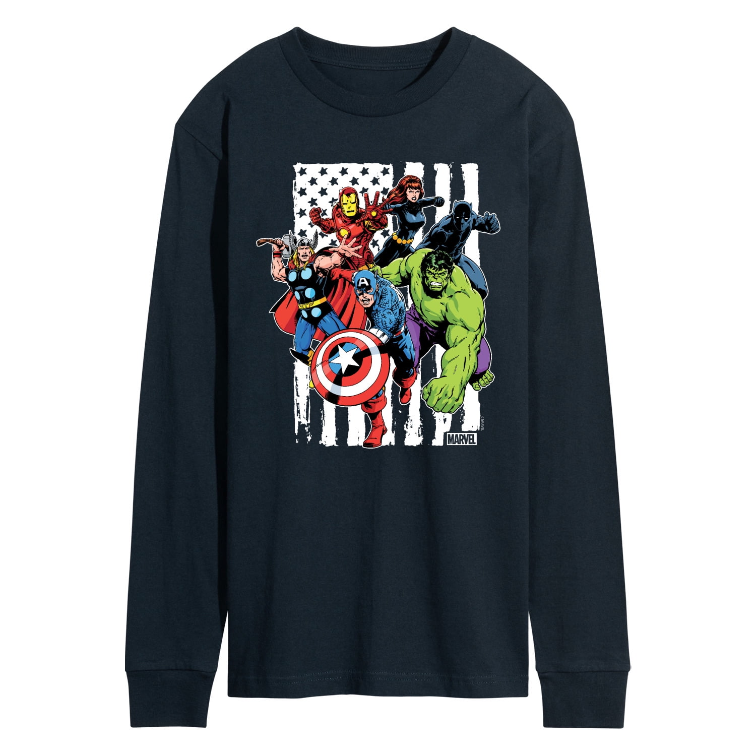 Marvel The Avengers - American Flag - Adult Long Sleeve Graphic T-Shirt ...