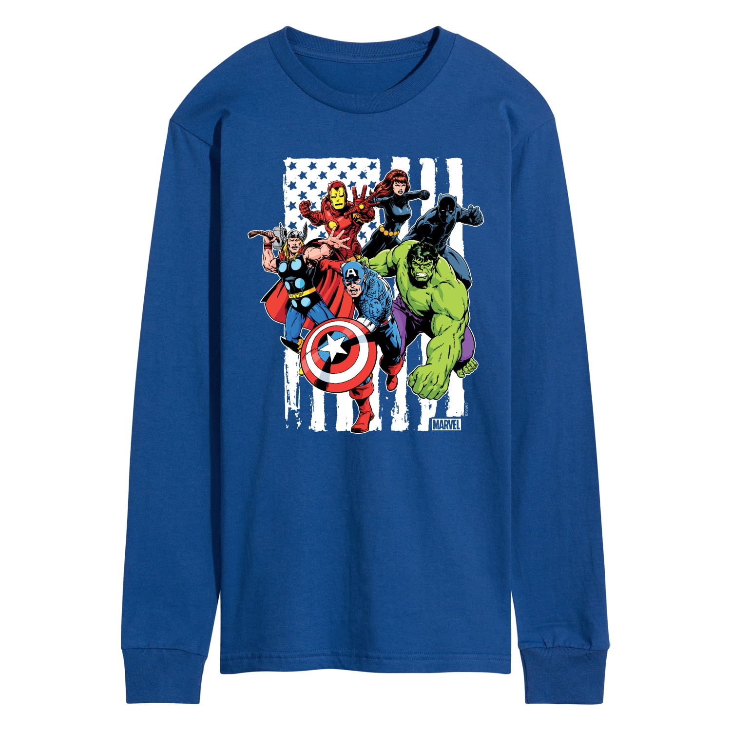 Marvel The Avengers - American Flag - Adult Long Sleeve Graphic T-Shirt ...