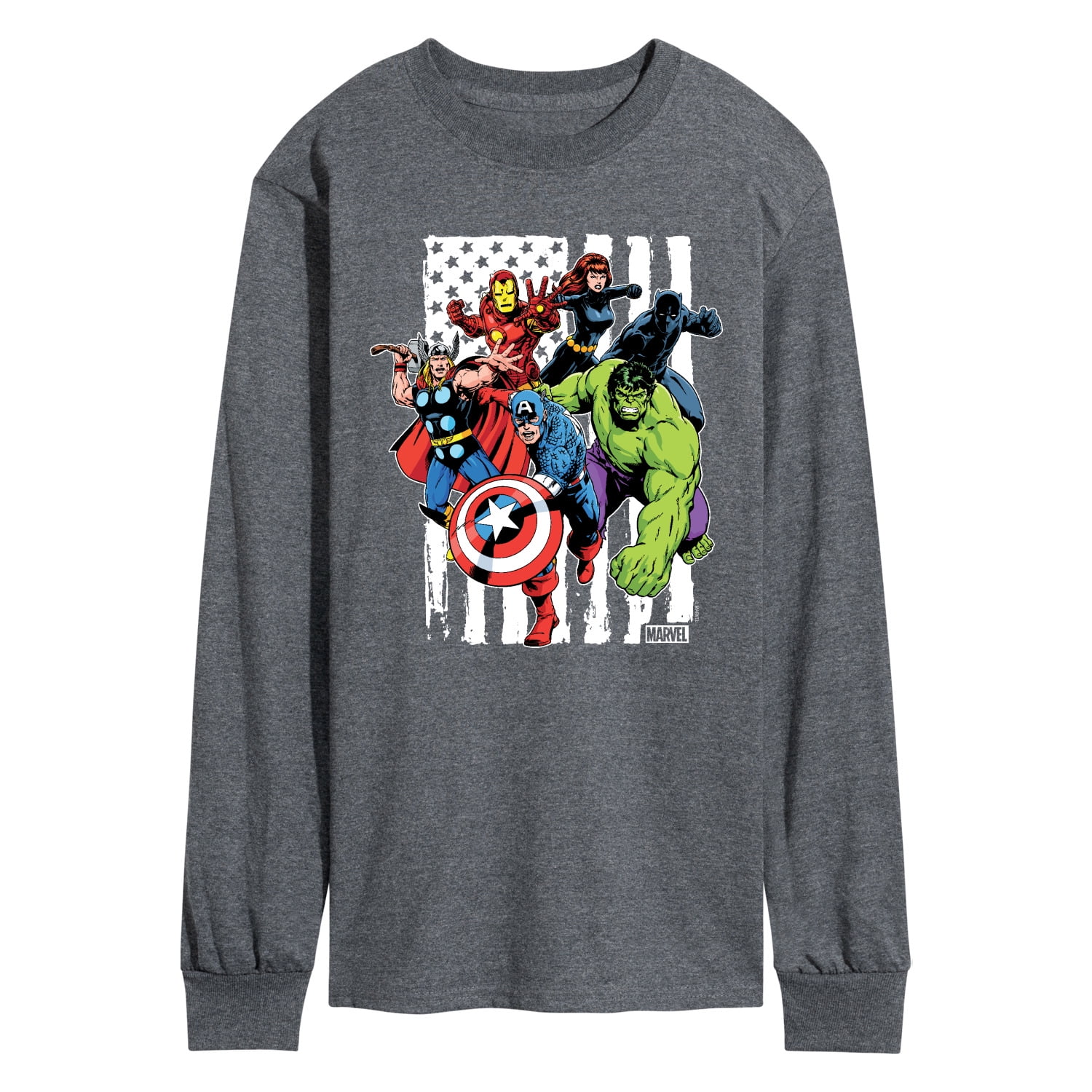 Marvel The Avengers - American Flag - Adult Long Sleeve Graphic T-Shirt ...