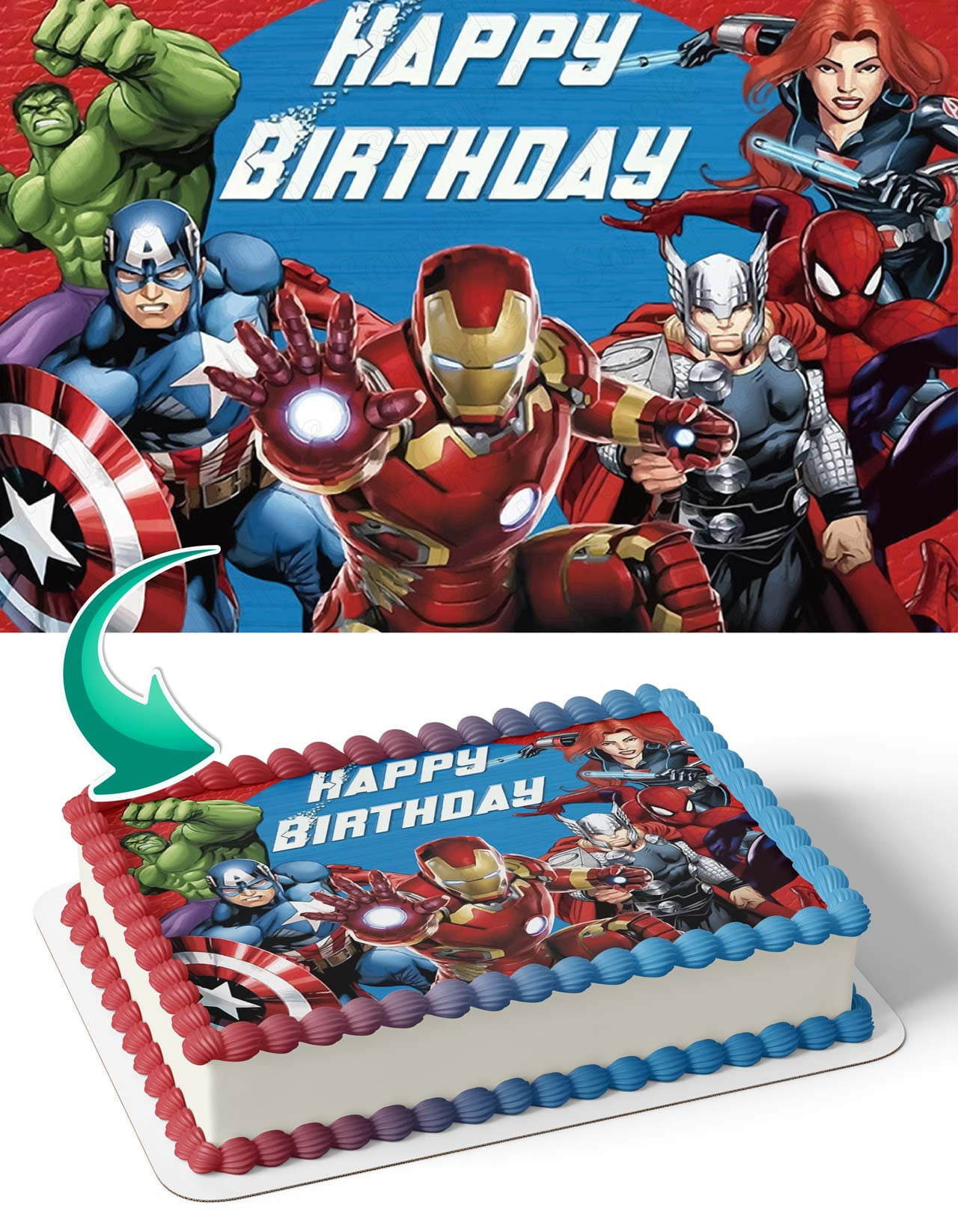 Marvel The Avengers Hulk Captain America Iron Man BR Edible Cake Image ...