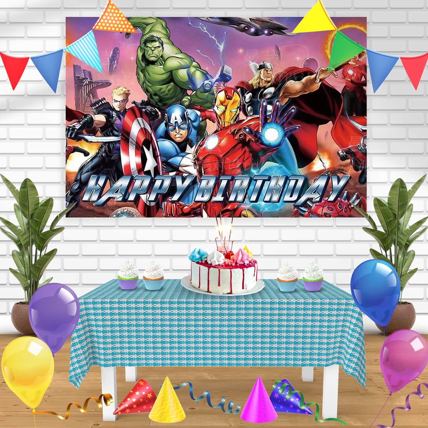 Marvel The Avengers Hulk Captain America Iron Man RB Bn Birthday Banner ...
