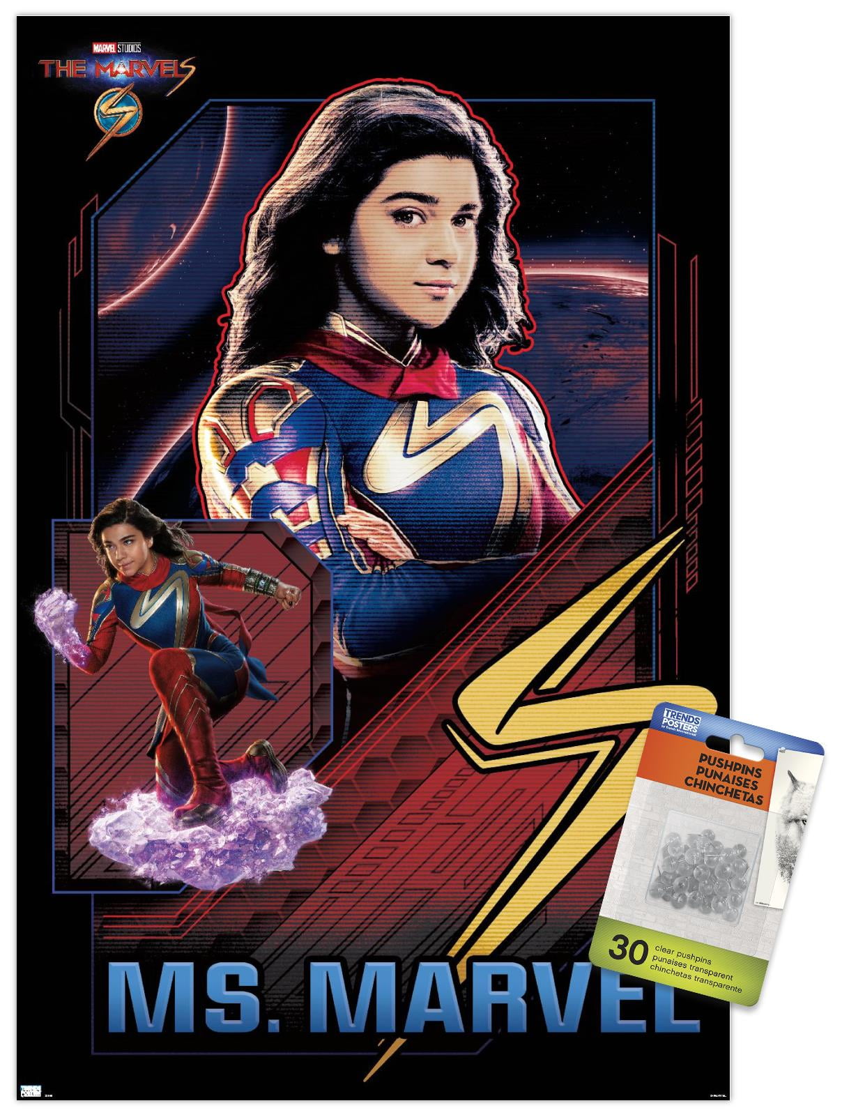 Marvel The Marvels - Ms. Marvel Wall Poster with Push Pins, 14.725" x ...