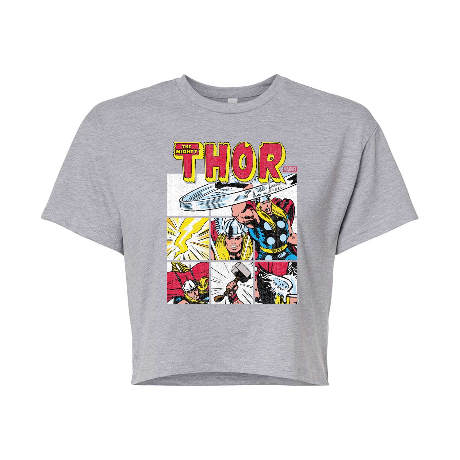 Marvel Thor - Comic Book Grid - Juniors Cropped Graphic T-Shirt ...