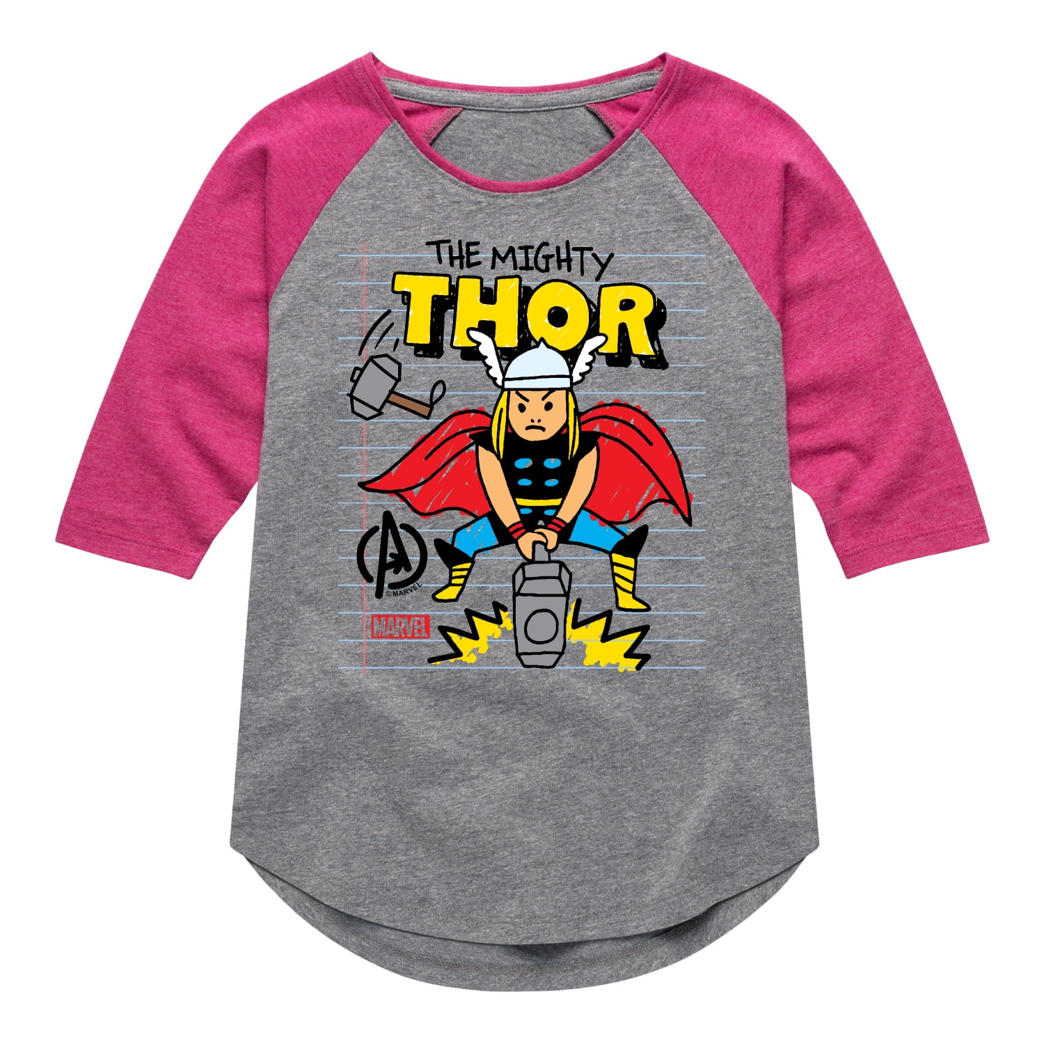 Marvel Thor - Doodle - Toddler and Youth Girls Shirt Tail Raglan ...