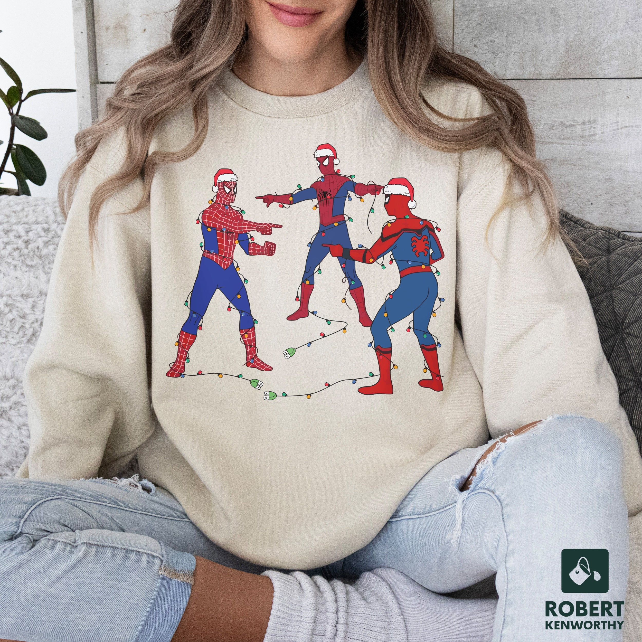 Marvel Three Spiderman Meme Costume Santa Christmas Light Sweatshirt ...