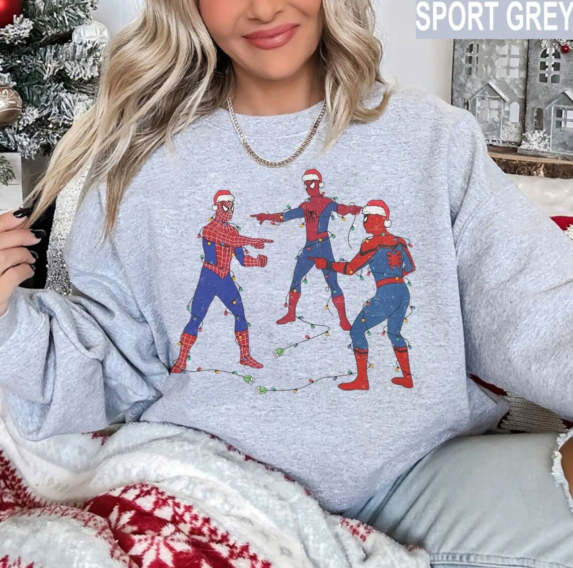 Marvel Three Spiderman Meme Costume Santa Christmas Light Sweatshirt ...