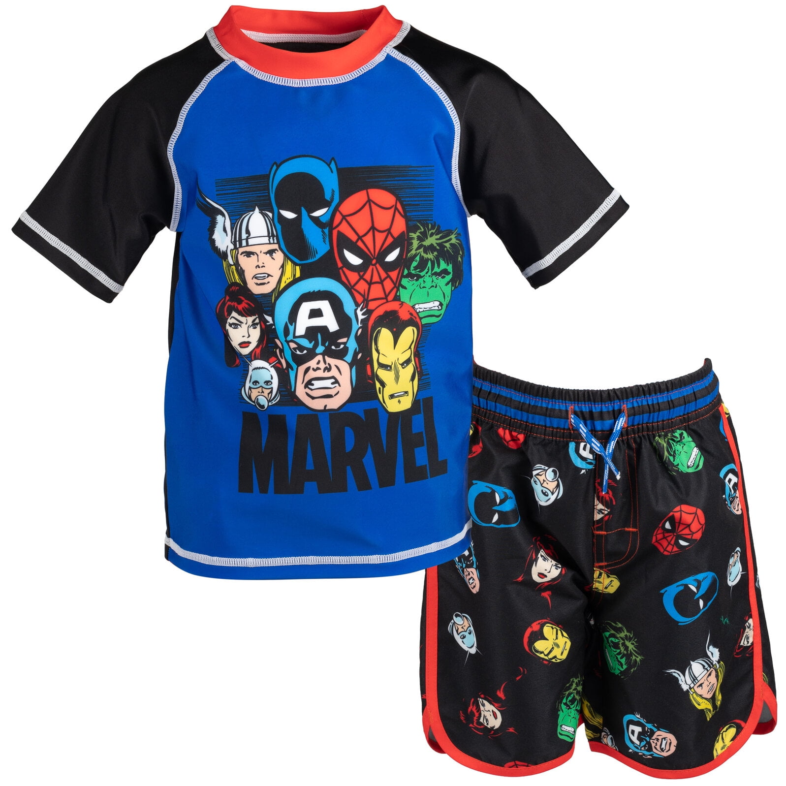 Marvel Toddler Boys Avengers Spider-Man Iron Man Thor Rash Guard Set, 2 ...