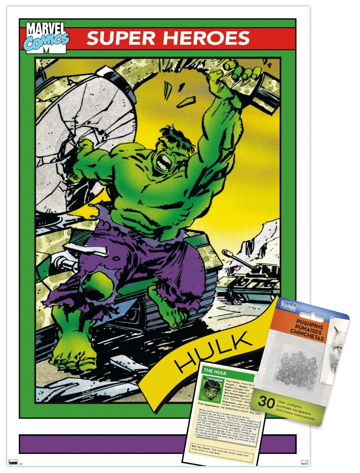 Marvel Trading Cards - Hulk Wall Poster with Push Pins, 14.725" x 22. ...