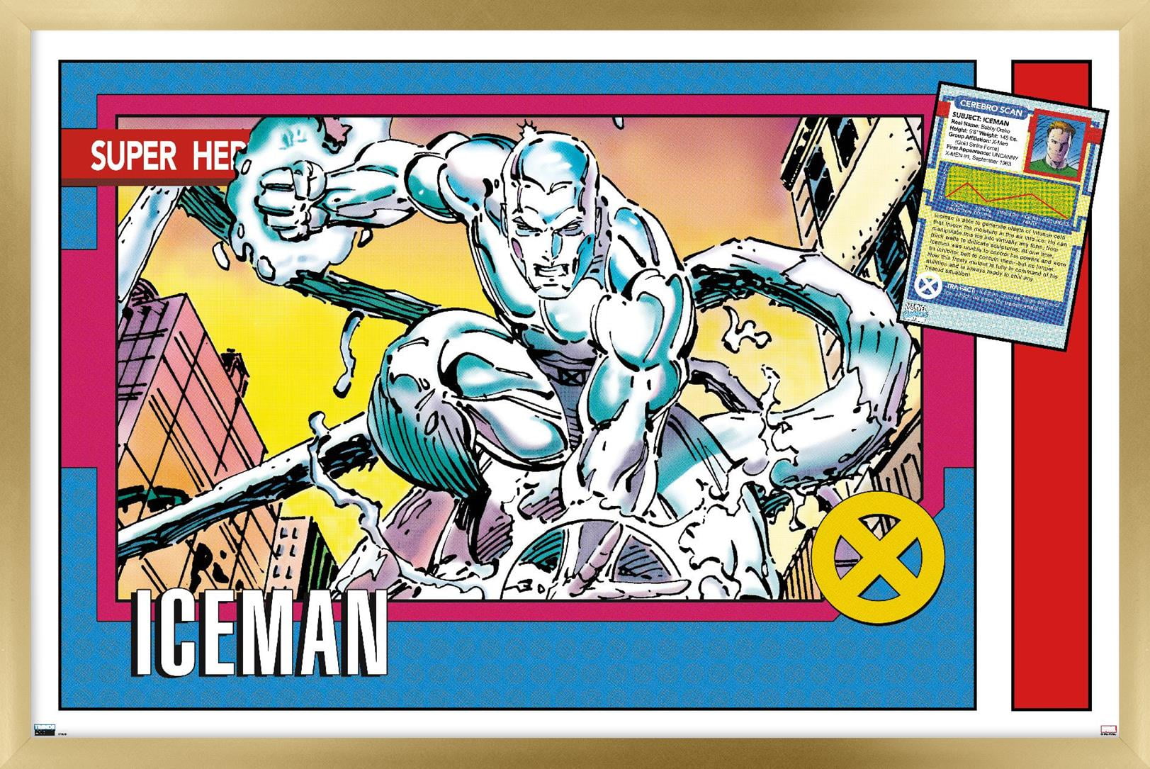 Marvel Trading Cards - Iceman Wall Poster, 14.725" x 22.375" Framed ...
