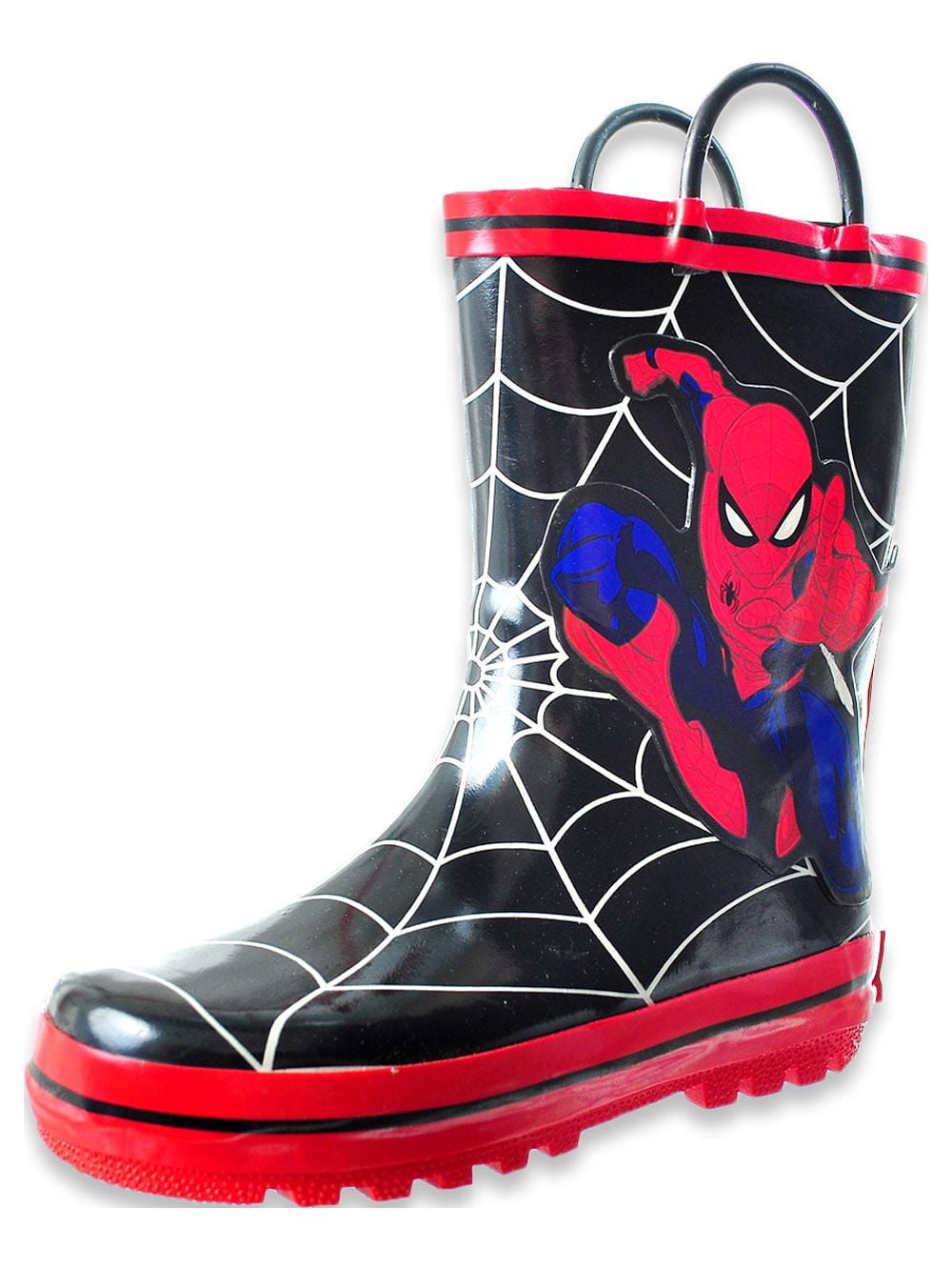 Marvel Unisex Kids Rain Boots, Pull-On, Black with Spider Web Design ...