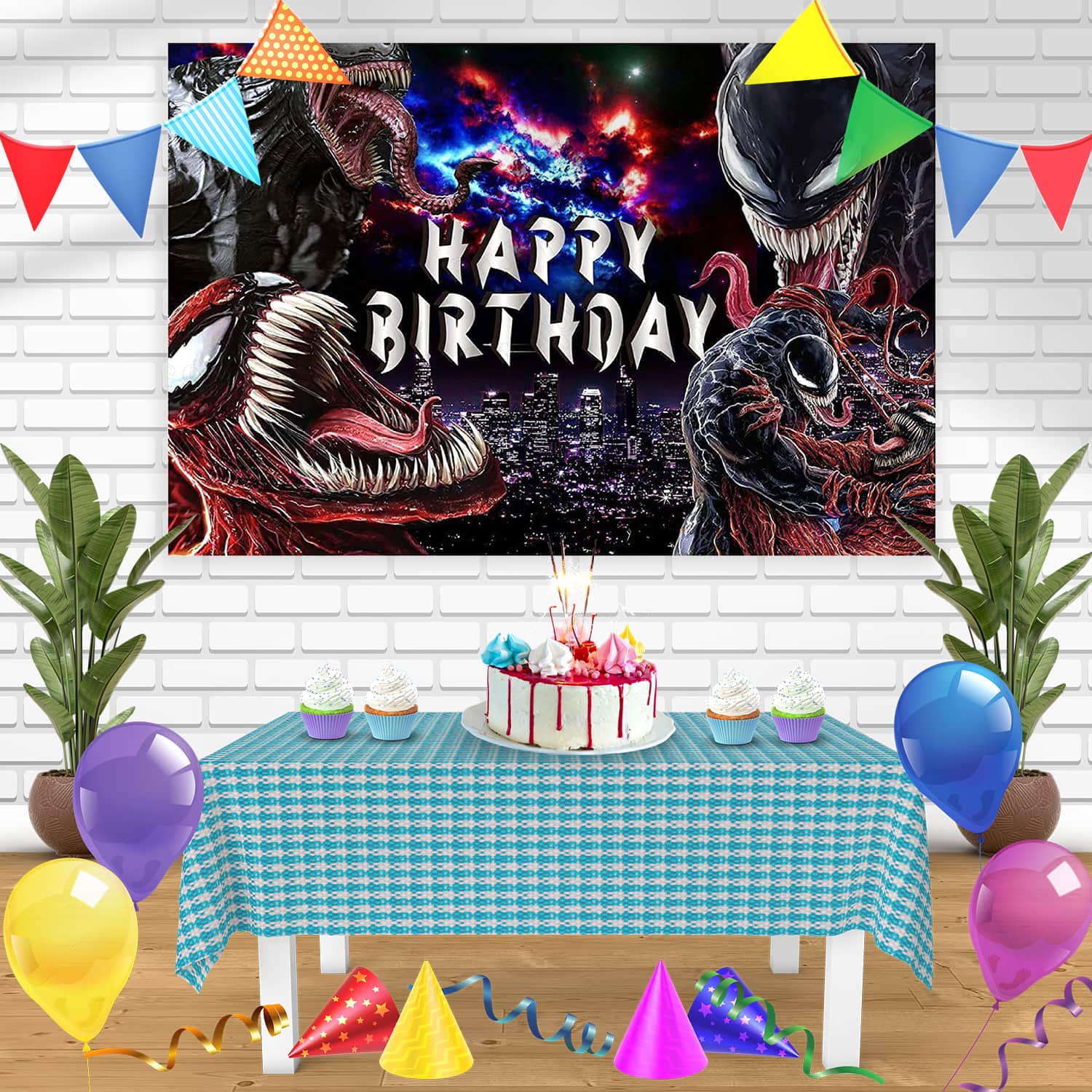 Marvel Venom Vs Carnage Bn Birthday Banner Personalized Party Backdrop ...