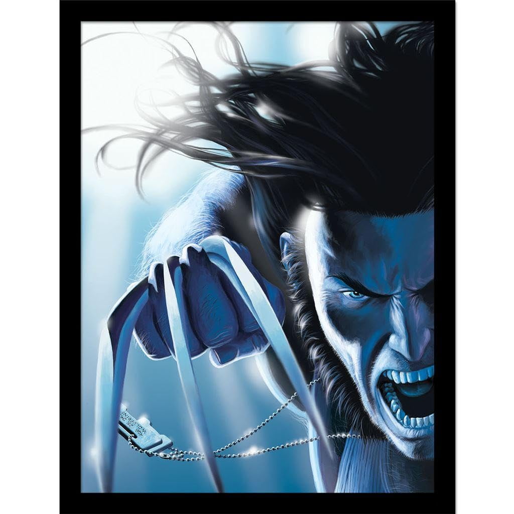 Marvel Wolverine Attack Framed Poster (40cm x 30cm) (Black/White/Blue ...