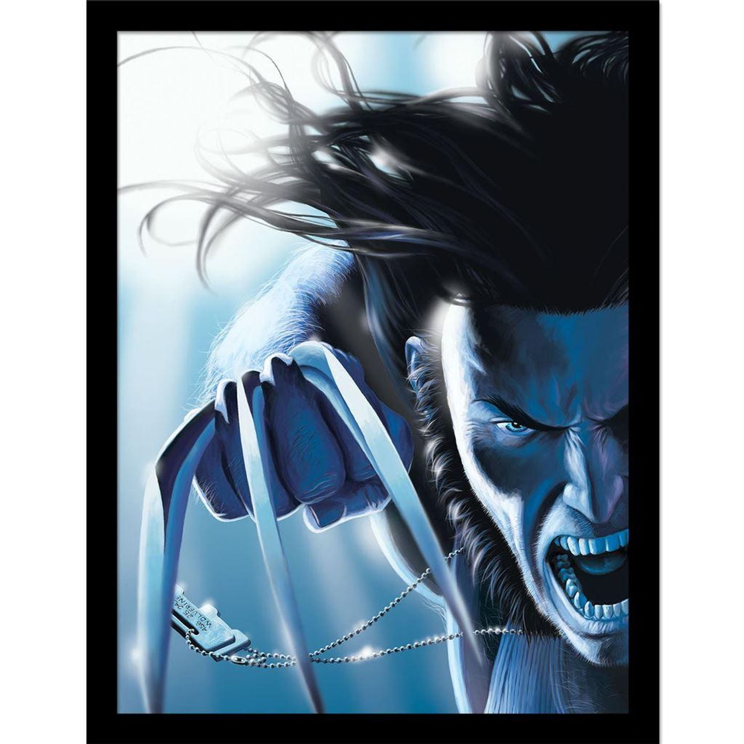 Marvel Wolverine Attack Framed Poster (40cm x 30cm) (Black/White/Blue ...