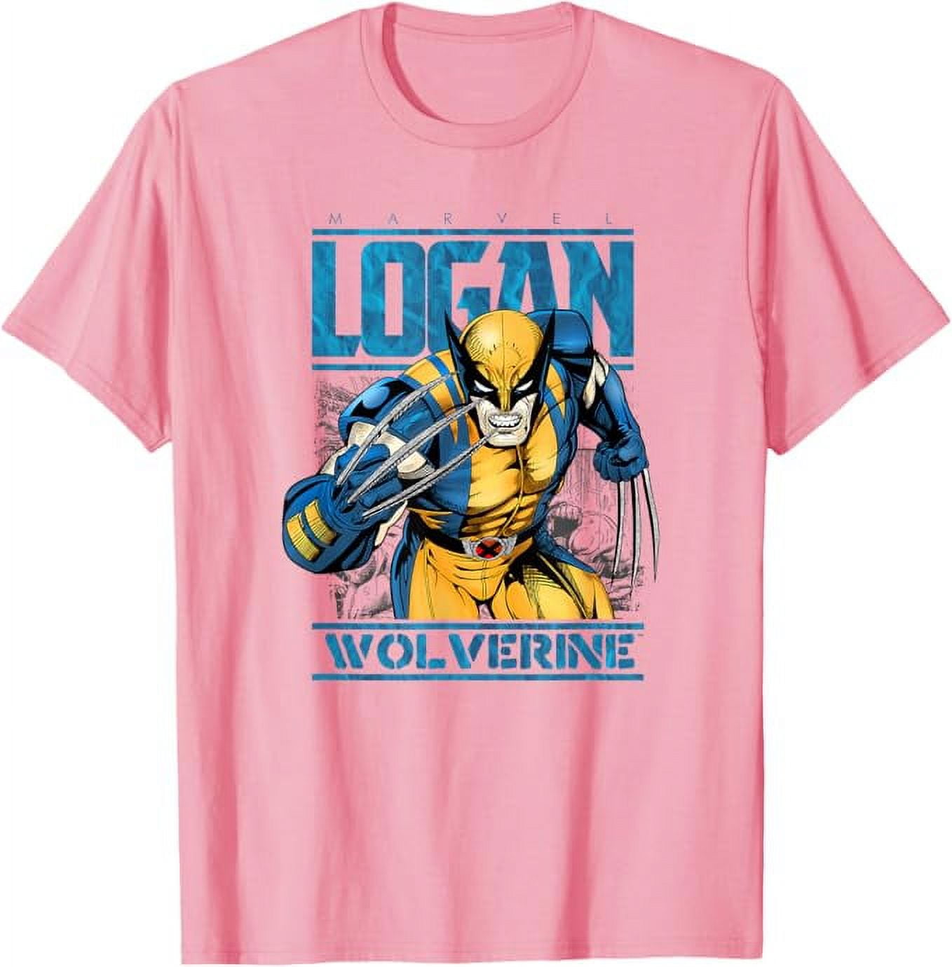 Marvel Wolverine Classic Logan Retro Comic Logo T-Shirt, Light Pink ...